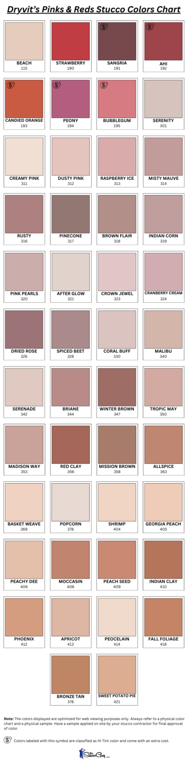 Dryvit’s Pink & Red Stucco Colors Chart | 46 Colors!