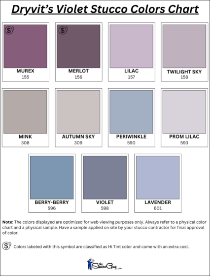 All 11 of Dryvit's Violet Stucco Color Choices (Chart)