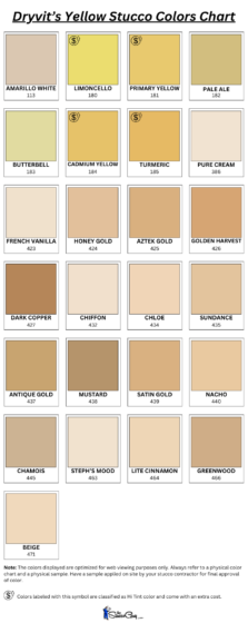 Dryvit’s Yellow Stucco Colors Chart | 25 In Total!