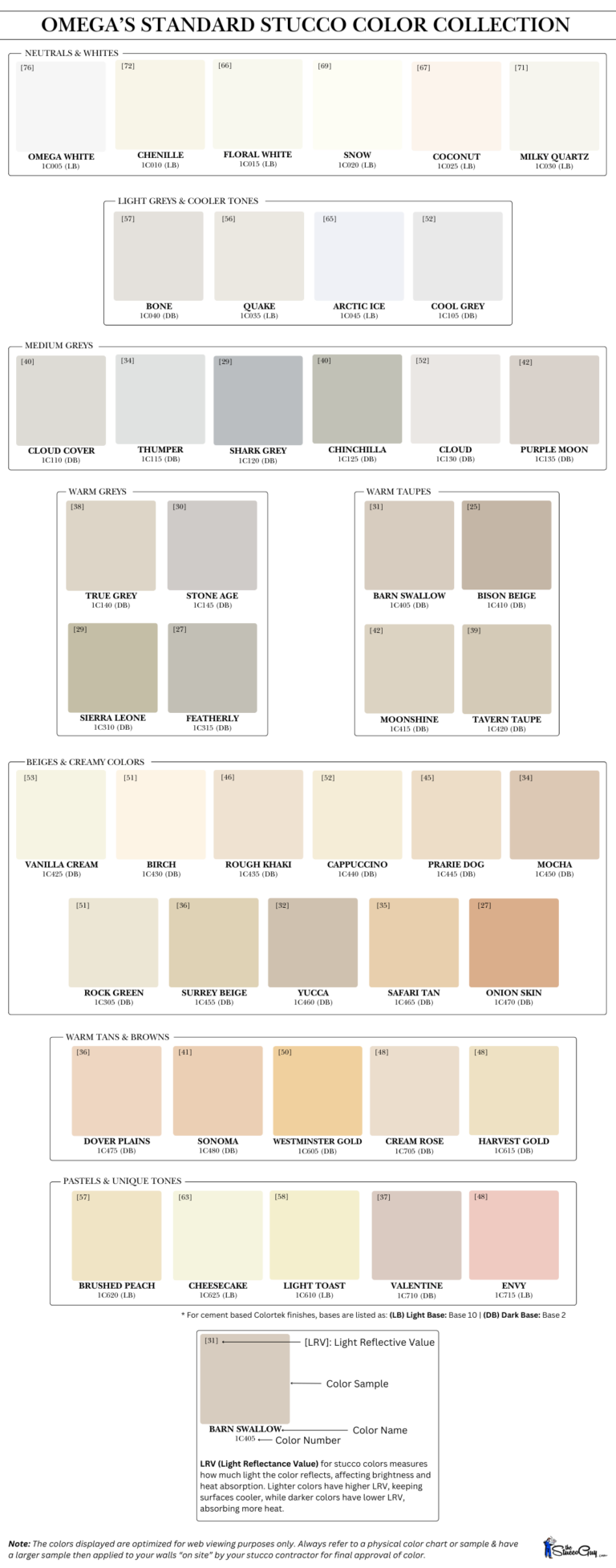 Omega's 45 Standard Stucco Color Chart Options!