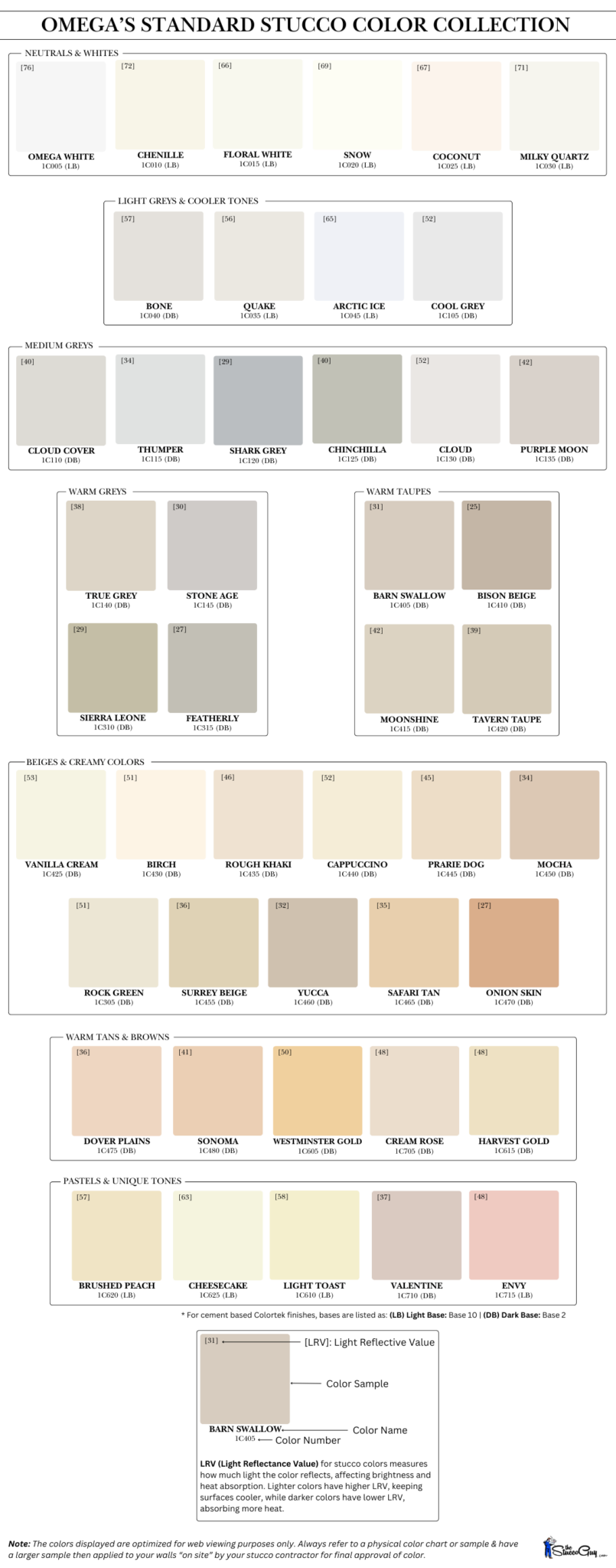Omega's 45 Standard Stucco Color Chart Options!